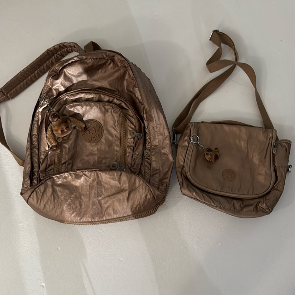 Kipling Sanaa Large Metallic Backpack Rose Gold... Set - Gem
